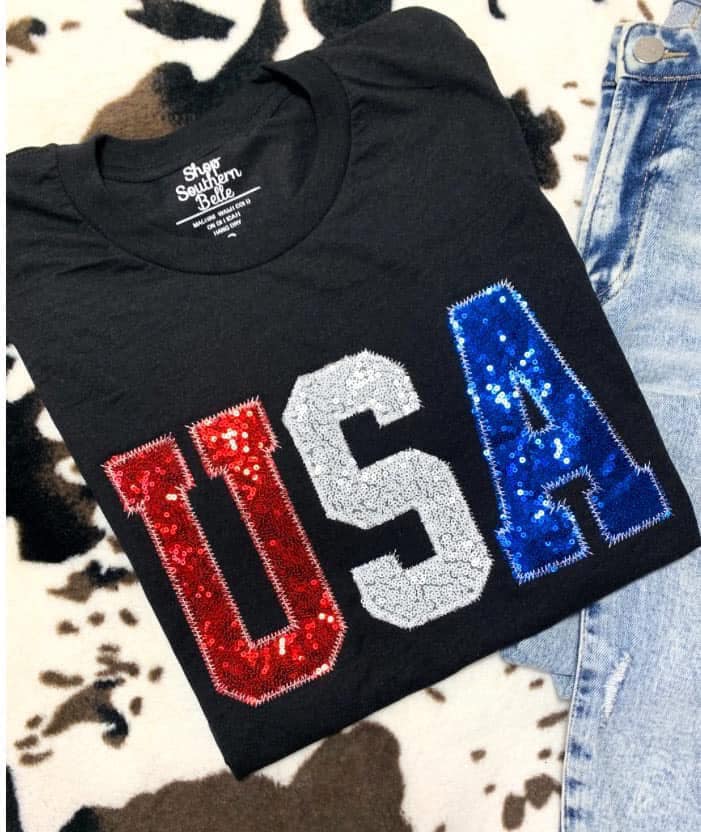 USA Sequined Tee – Sunkissed Daisy Boutique